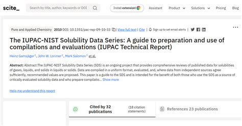 The Iupac Nist Solubility Data Series A Guide To Preparation And Use Of Compilations And