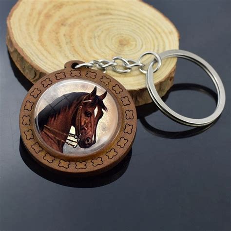 Chaveiro De Madeira De Cavalo Corrente De Vidro De Cabochão Joia