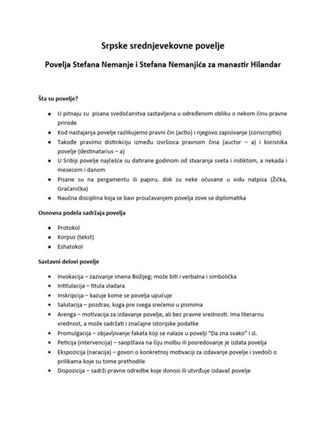 Povelje Povelje Stefana Nemanje I Stefana Nemanjića Za Manastir
