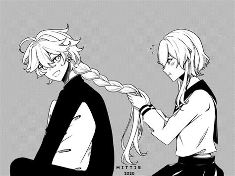 Lumine And Aether In School Au Art By Me Genshinimpact Impact