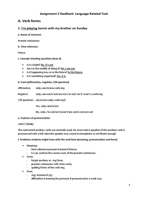 Celta Assignment 2 Feedback Language Rel Pdf Verb Stress
