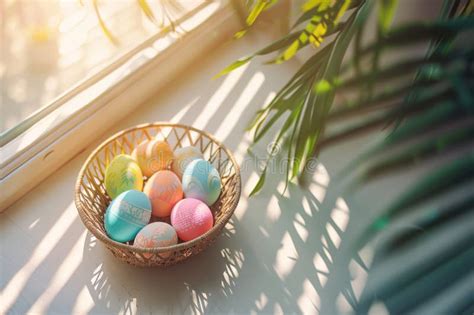 Happy Easter Orange Popsicle Eggs Pastel Colors Basket White Indigo Blue Bunny Easter Lights