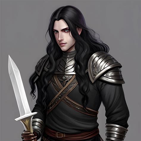 Male Aasimar From Dungeons Long Balck Hair Longsword Arthubai