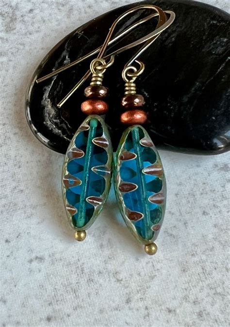 Blue Boho Dangle Earrings Czech Glass Earrings Etsy Beaded Jewelry