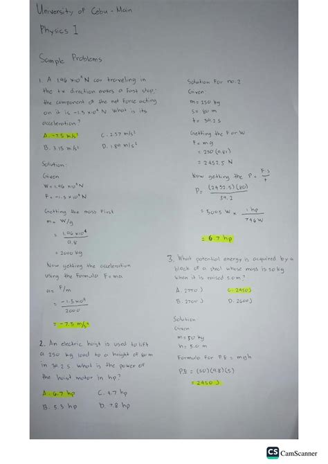 Solution Physics I Sample Problems Studypool