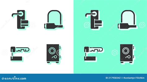 Set Safe Digital Door Lock Marked Key And Bicycle Icon Vector Stock Vector Illustration Of