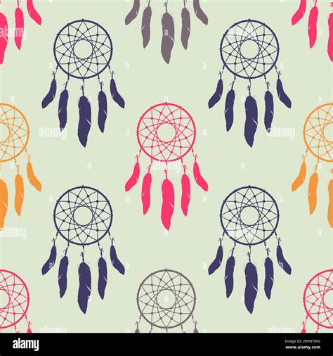 Vector Colofrul Seamless Pattern With Dream Catchers Boho Design Stock