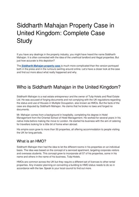 Ppt Siddharth Mahajan Property Case In United Kingdom Tulip Hotels
