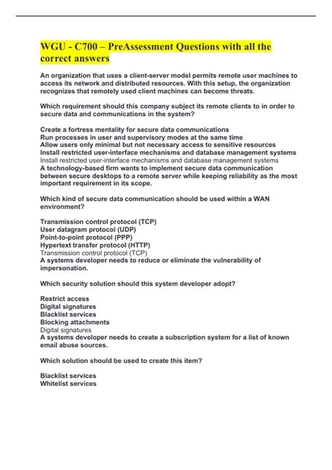 Wgu C700 Preassessment Questions With All The Correct Answers