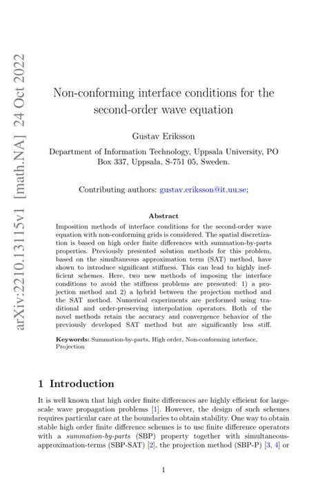 Pdf Non Conforming Interface Conditions For The Second Order Wave