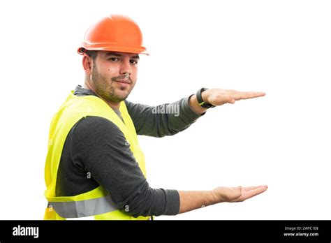 Constructor Man With Friendly Smile Wearing Orange Hardhat And