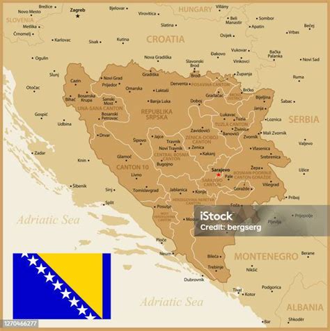 Mappa Vettoriale Della Bosniaerzegovina Mappa Politica Con Regioni