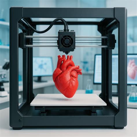 3d Printer Creating Red Anatomical Heart Model In Modern Laboratory