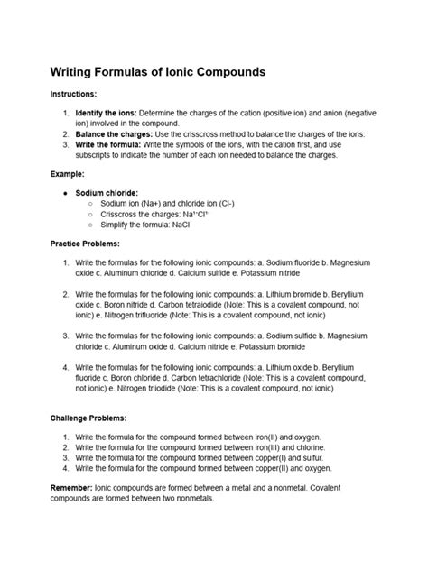Writing Formulas Of Ionic Compounds Pdf