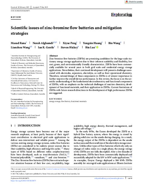 Pdf Scientific Issues Of Zinc‐bromine Flow Batteries And Mitigation Strategies