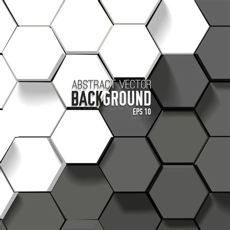 기하학적 육각형으로 추상 검은 색과 흰색 배경 무료 벡터