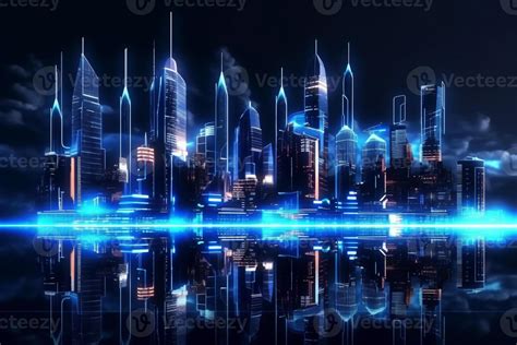 Neon Lights Abstract 3d Building Futuristic City Neon Lights Scene Future City Cityscape And