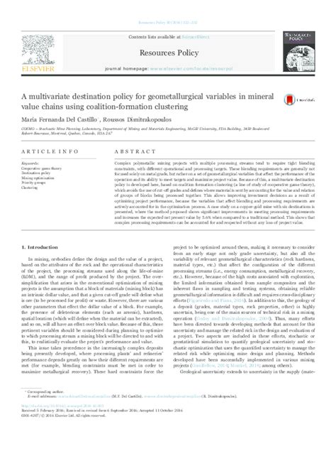 Pdf A Multivariate Destination Policy For Geometallurgical Variables In Mineral Value Chains