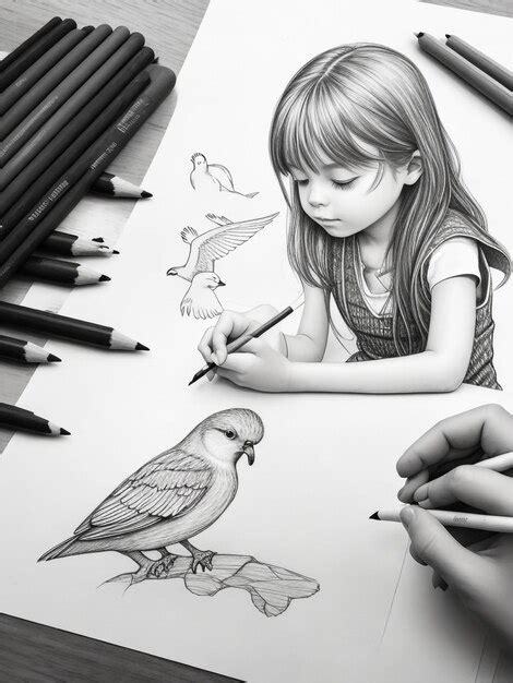 Premium Ai Image A Young Girl Draws With Watercolor Pencils