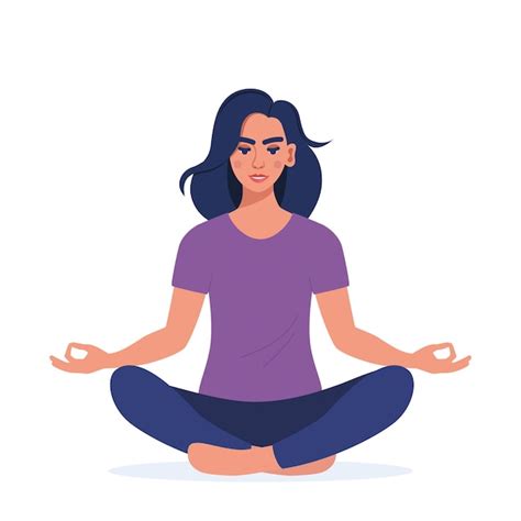 Mujer Joven Sentada Con Las Piernas Cruzadas En El Suelo Y Meditando