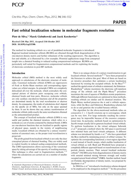 Pdf Fast Orbital Localization Scheme In Molecular Fragments Resolution