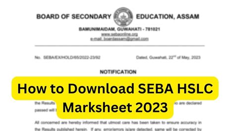 Seba Assam Hslc Result 2023 Out How To Download Seba Hslc Marksheet