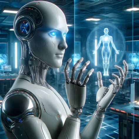 Futuristic Robot in High-Tech Lab Analyzing Human Anatomy Stock Photo - Image of mechanical ...