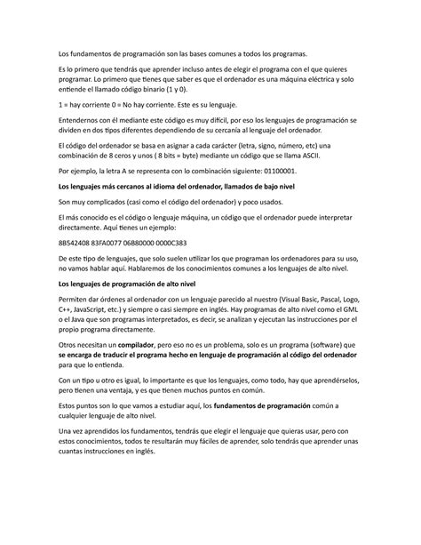Los Fundamentos De Programación Son Las Bases Comunes A Todos Los