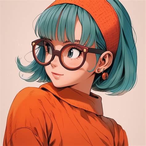 Premium Photo Anime Girl With Blue Hair And Glasses Looking At The