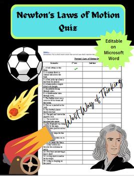 Newton S Laws Of Motion Quiz Editable By West Way Of Thinking TPT
