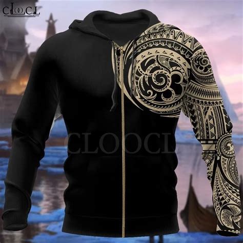 Cloocl Viking Tattoo Polynesian 3d Print Hoodie Mens Unisex Harajuku