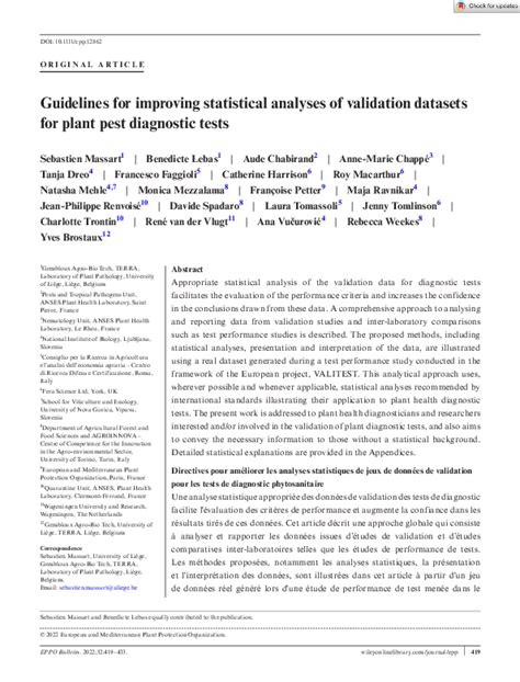 Pdf Guidelines For Improving Statistical Analyses Of Validation Datasets For Plant Pest