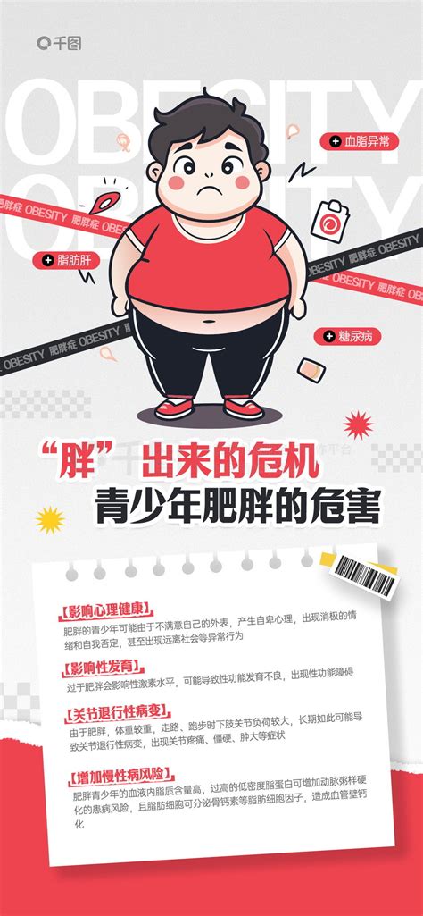 肥胖商业海报 青少年肥胖症危害科普宣传海报 免费下载 商业海报配图1242像素 千图网