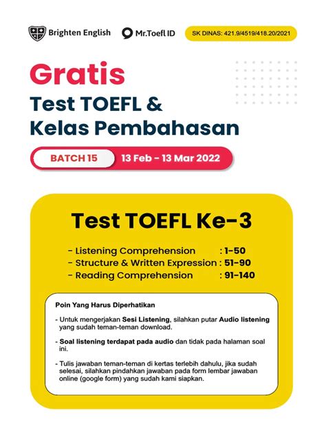 Brighten English Toefl Class With Free Practice Test Pdf Tsunami
