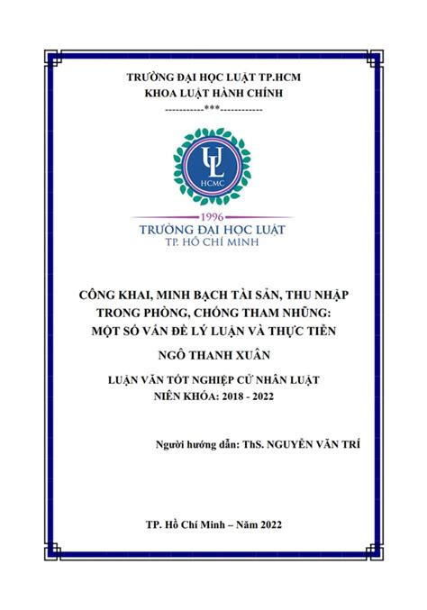 Khóa Luận 2022 Công Khai Minh Bạch Tài Sản Thu Nhập Trong Phòng