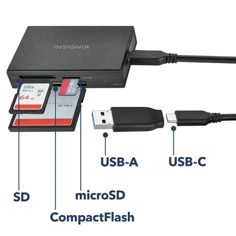 Insignia™ Usb C To Sd Microsd And Compactflash Memory Card Reader