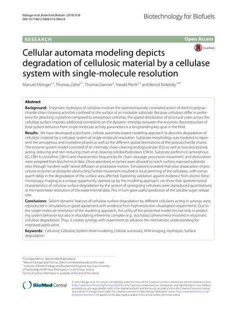 Pdf Cellular Automata Modeling Depicts Degradation Of Cellulosic Material By A Cellulase