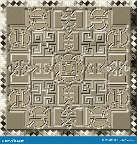 Emboss Celtic Greek Arabesque Style 3d Seamless Pattern With Square