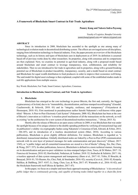 Pdf A Framework Of Blockchain Smart Contract In Fair Trade Agriculture