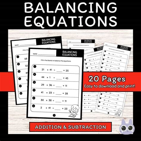 Balancing Equations Worksheetsaddition And Subtractionmissing Numbers