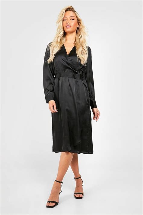 Satin Wrap Midi Dress Boohoo Uk