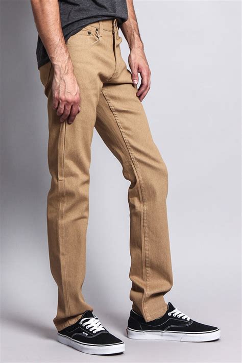 Mens Slim Fit Raw Denim Jeans Khaki G Style Usa