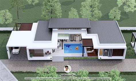 P 1219 แปลนบ้าน3d Pool Villa ชั้นเดียวสุดชิค แบบบ้านทันสมัย บ้านน่าอยู่