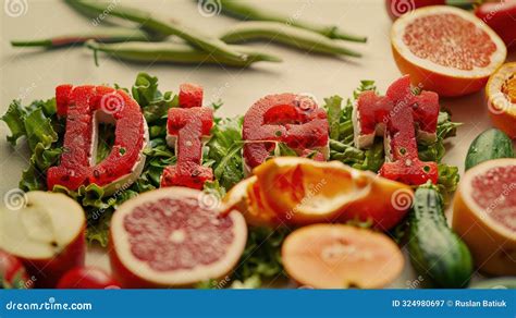 Nutrient Rich Stack Of Low Carb Vegetables Fruits Greens And Nuts Paired With The Word Diet