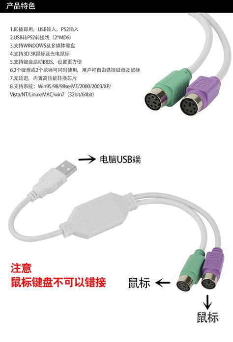 Usb转ps2转接线 Usb转ps2键盘鼠标接口连接线 Ps2 To Usb连接线 阿里巴巴