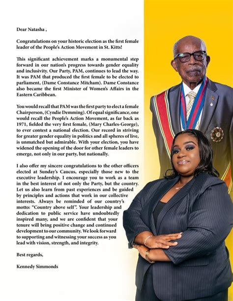 Rt Hon Dr Kennedy Simmonds Congratulates Natasha “shanny” Grey Brooks On Her Historic Election