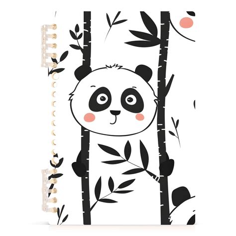 Spiral Notebooks Cute Panda Face And Bamboo 60 Sheets 120 Pages A5