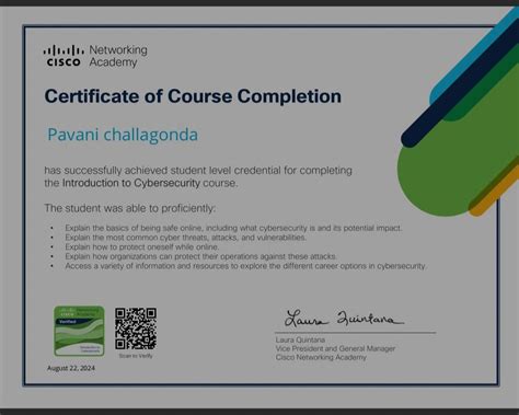 Cisco Cisco Cybersecurity Certificate Pavani Challagonda