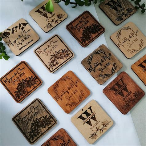 Custom Wooden Coasters Wedding Favors Set Personalized Engraved