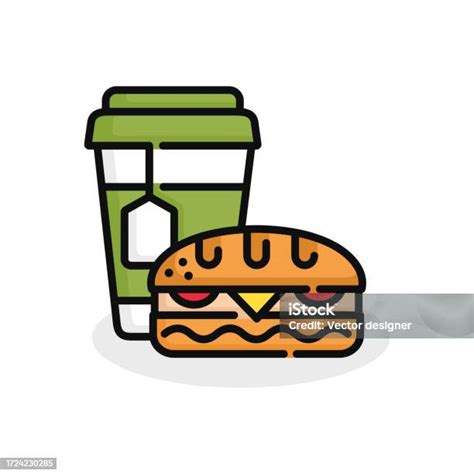 샌드위치와 음료 벡터 그림입니다 흰색 배경에 분리된 패스트푸드 아이콘 건강에 좋지 않은 음식에 대한 스톡 벡터 아트 및 기타 이미지 건강에 좋지 않은 음식 건강하지